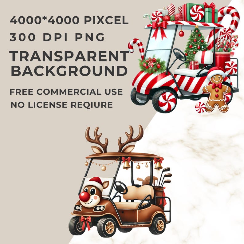 Christmas Golf Cart Clipart Bundle - Sublimation Digital File - Golfing ...