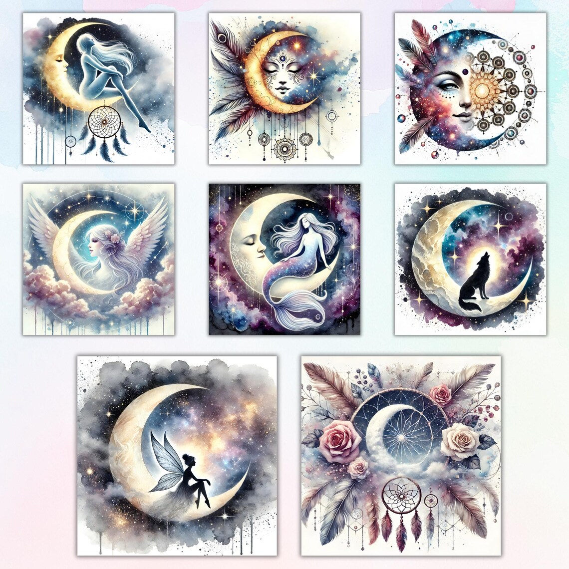 Celestial Moon Clipart Set, Fantasy Moon and Stars PNG, Fairy Moon ...