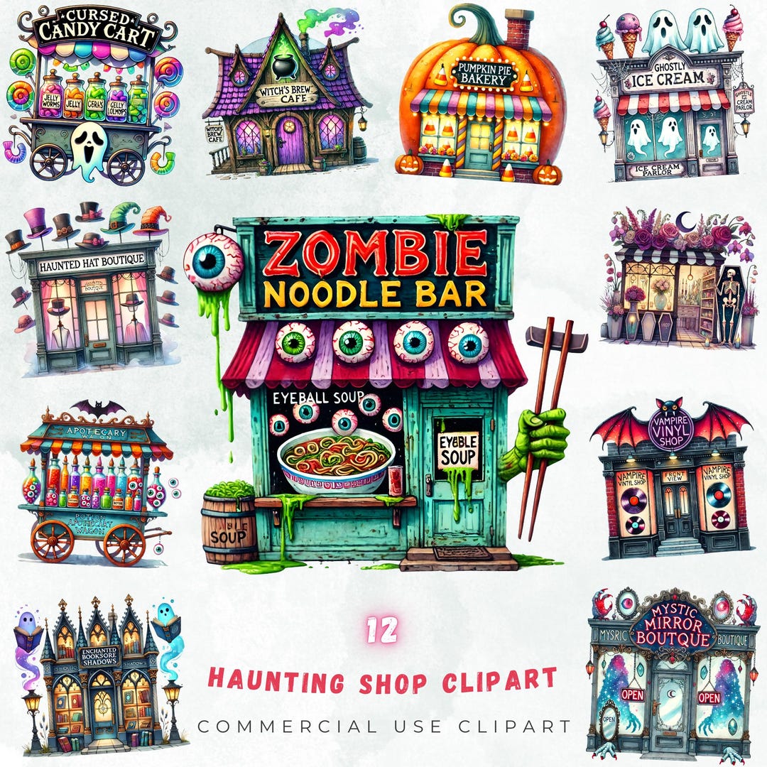 Halloween Shop Clipart Bundle, Spooky Haunted Boutique PNG (commercial ...