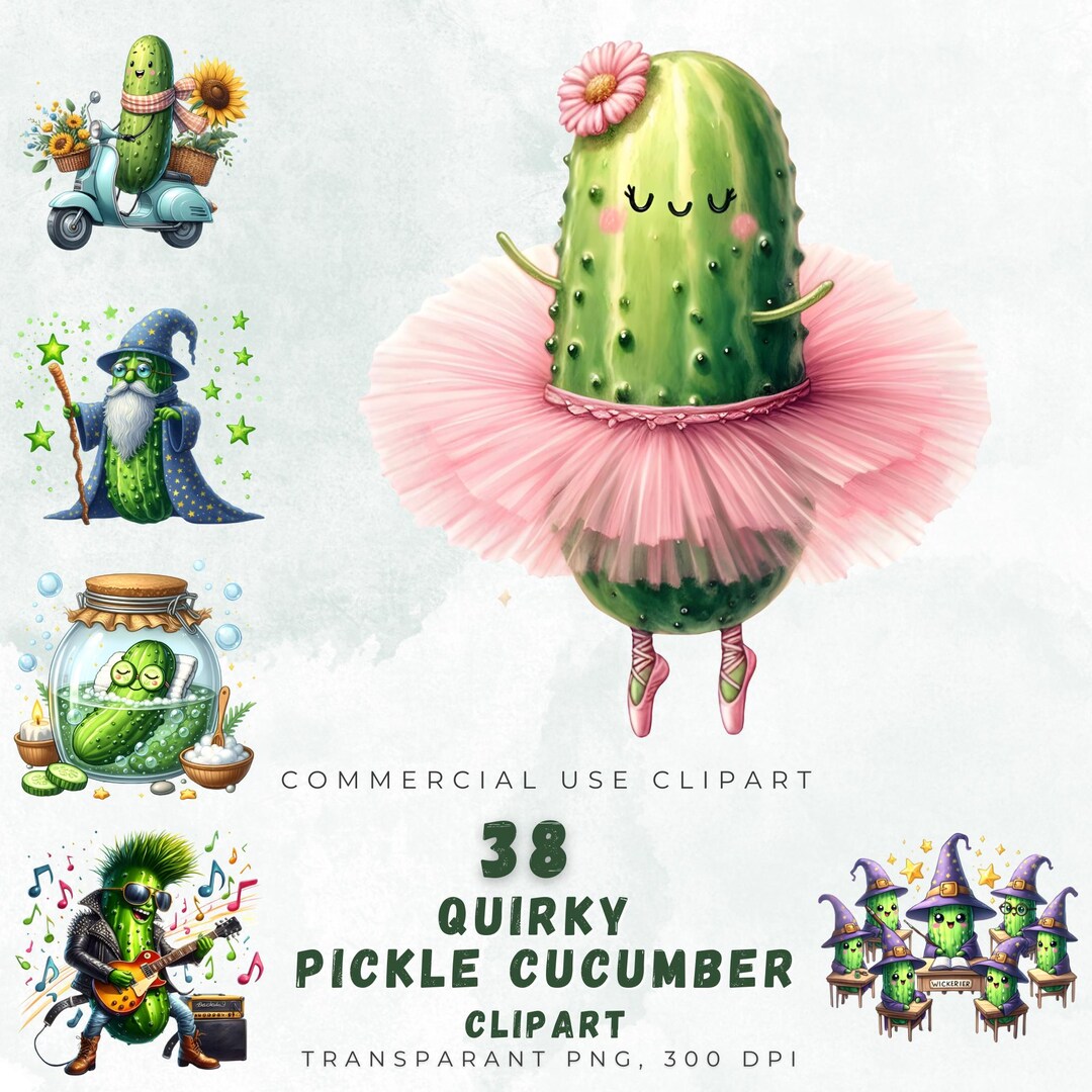 38 Quirky Pickle Cucumber Clipart Bundle | Funny Pickle Pngs | Transparent 300 DPI | Dancing ...