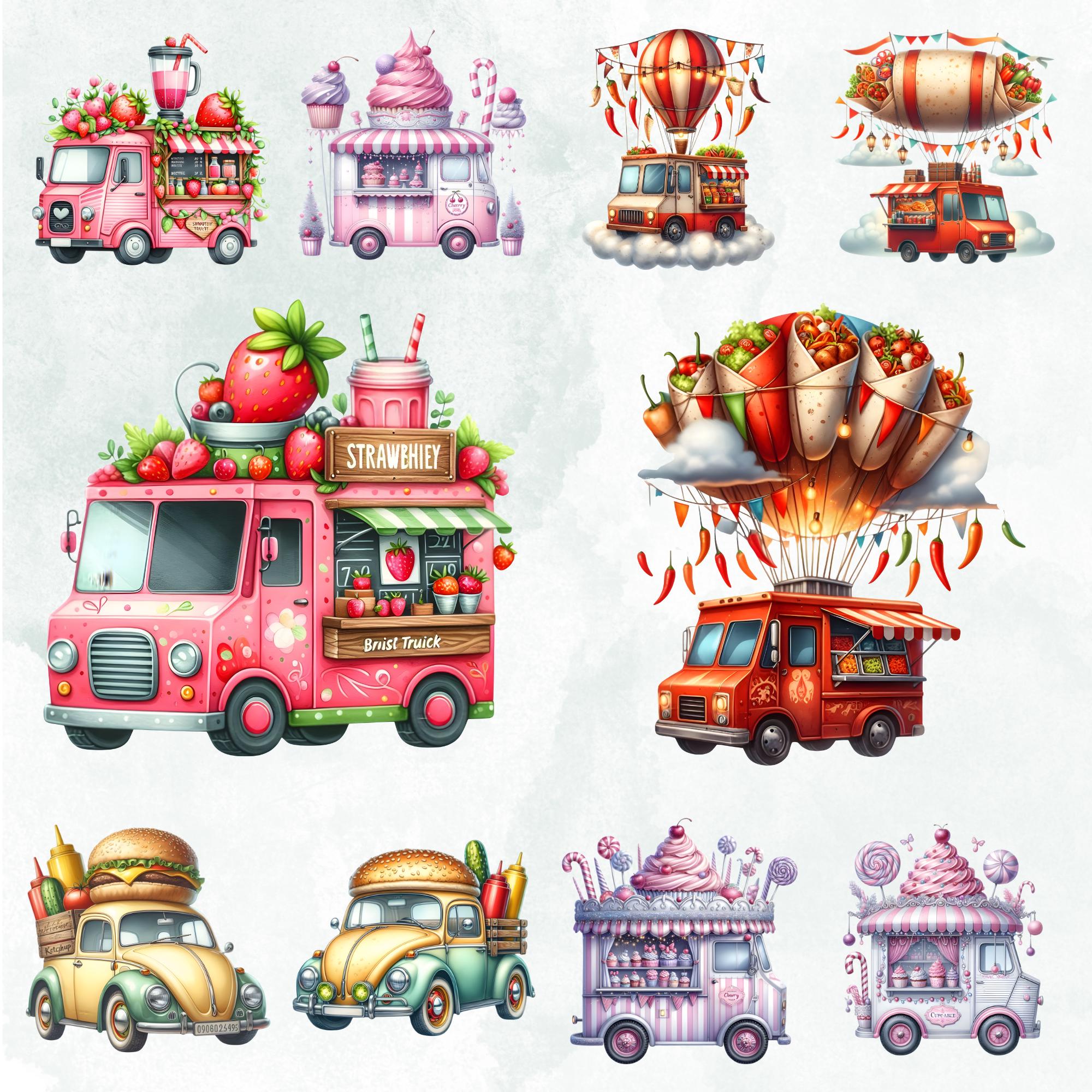 26 Food Truck Clipart Bundle Commercial Use PNG | Cute Taco Pizza Ice ...