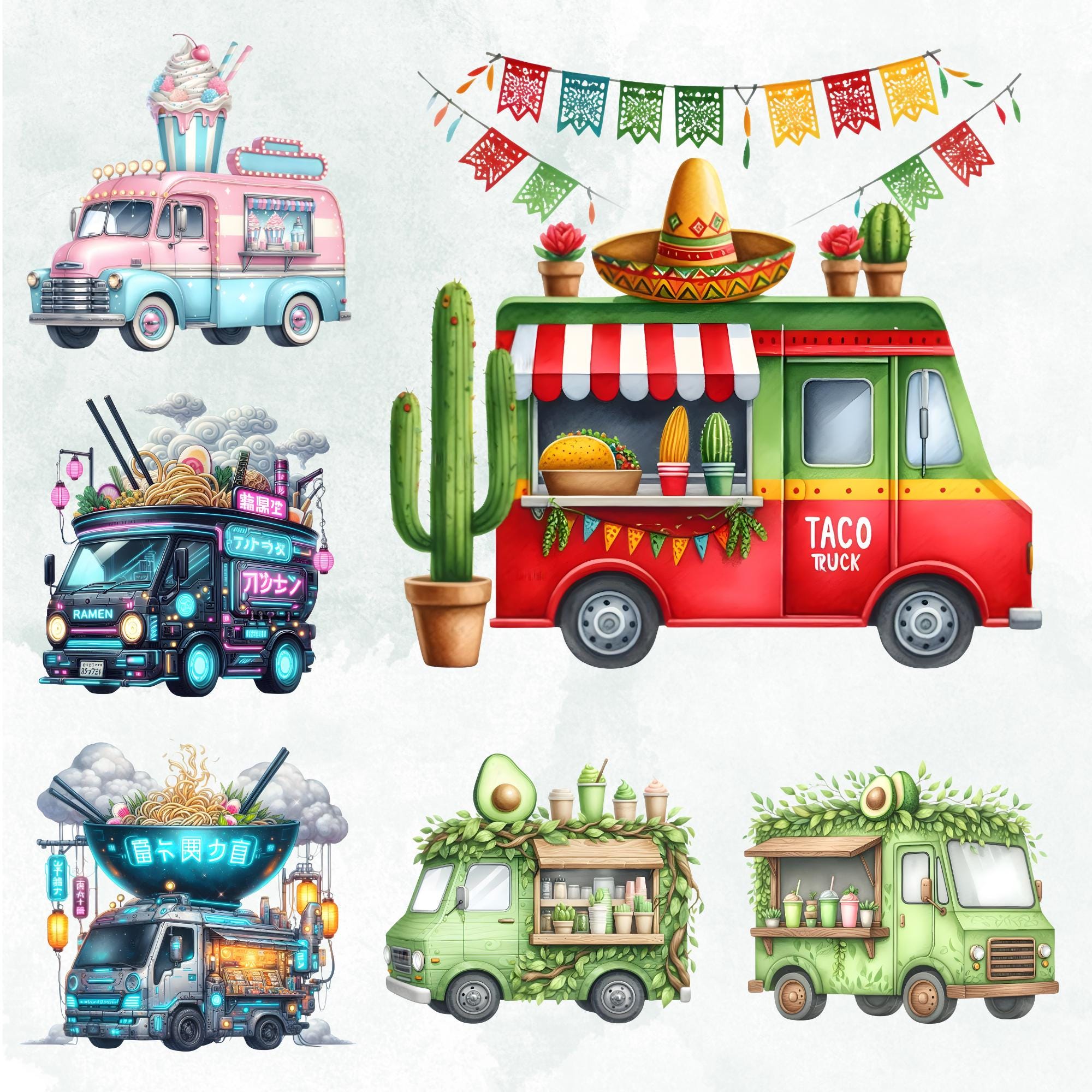 26 Food Truck Clipart Bundle Commercial Use PNG | Cute Taco Pizza Ice ...