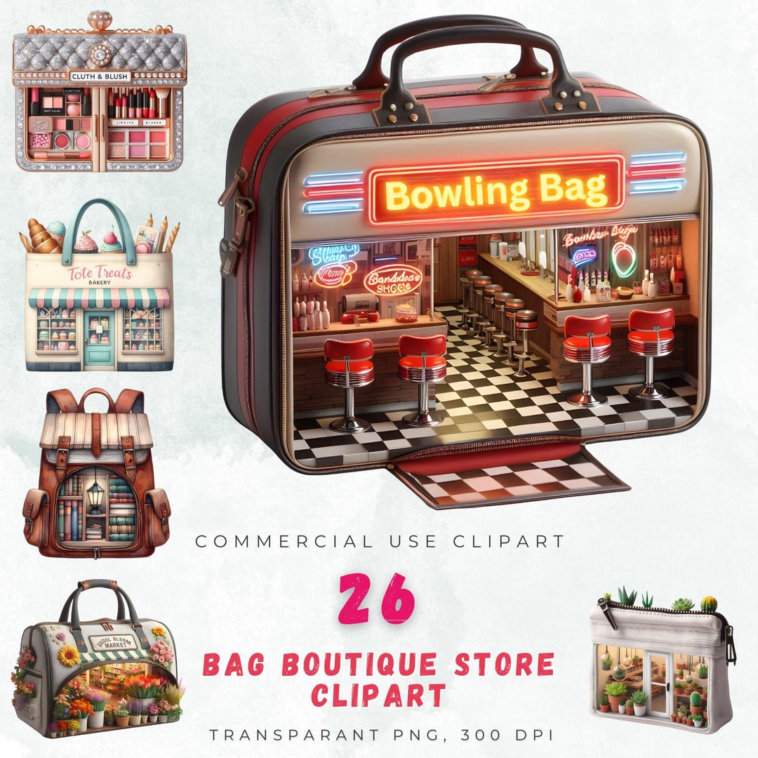 Bag Boutique Store Clipart Bundle With 26 Unique Handbag-themed Shop ...