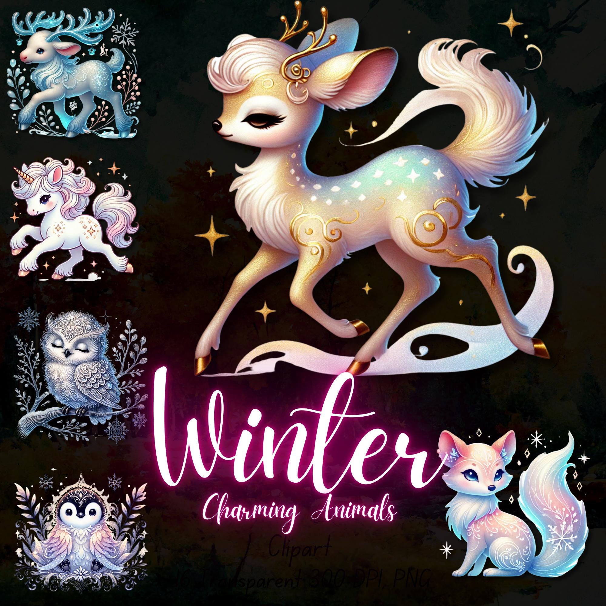 Rustic Winter Woodland Animals Clipart Bundle Rustic Winter Fox Clipart ...