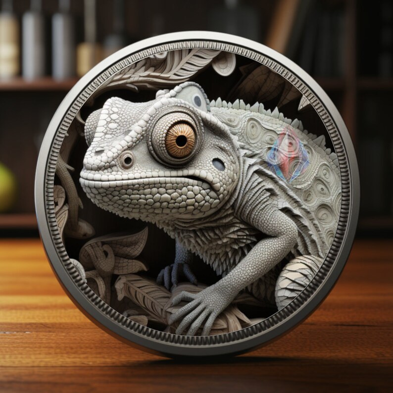 Chameleon COIN Laser Engrave File 3D Illusion Burn PNG Lightburn ...