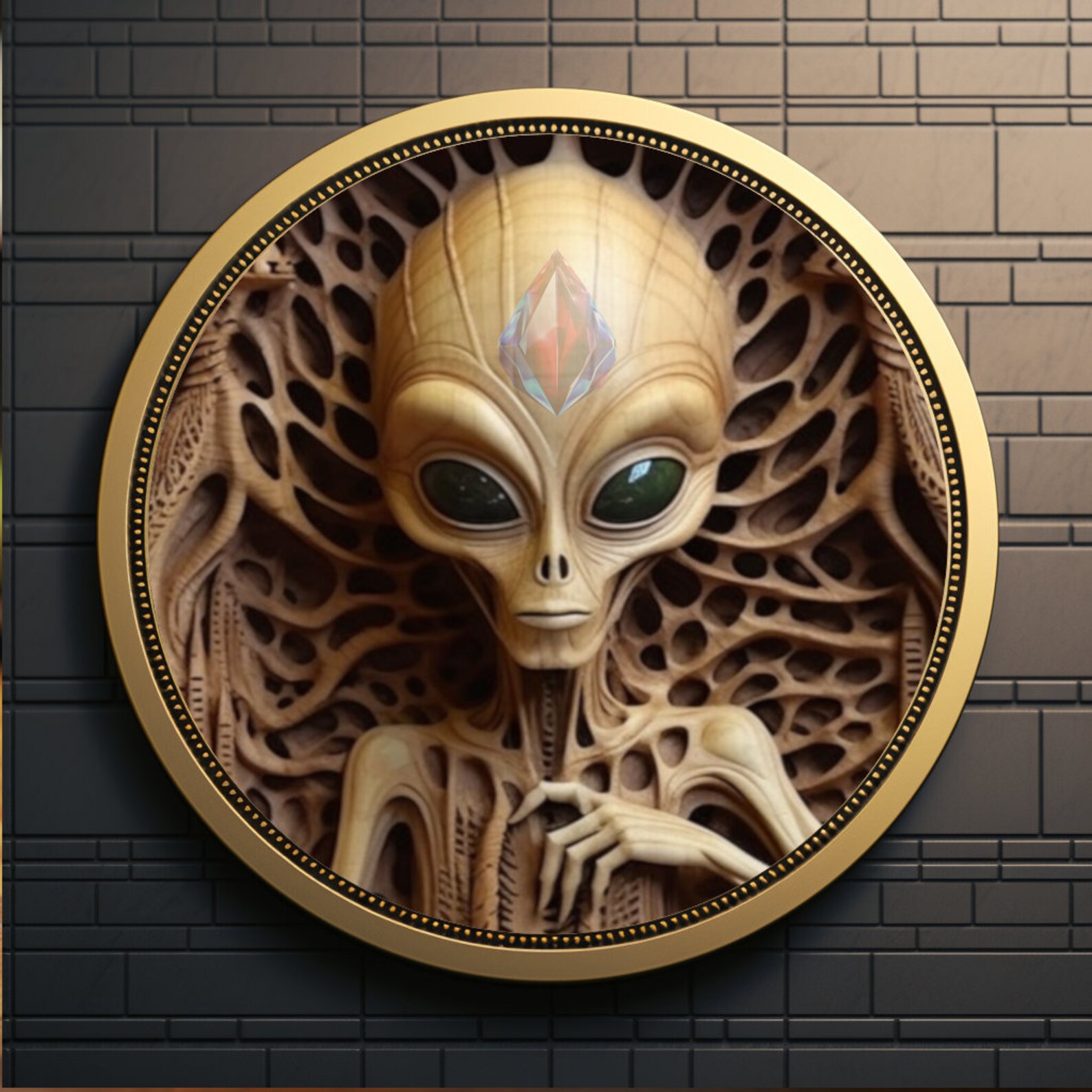 Alien COIN Laser Engrave File 3D Illusion Burn PNG Lightburn Glowforge ...