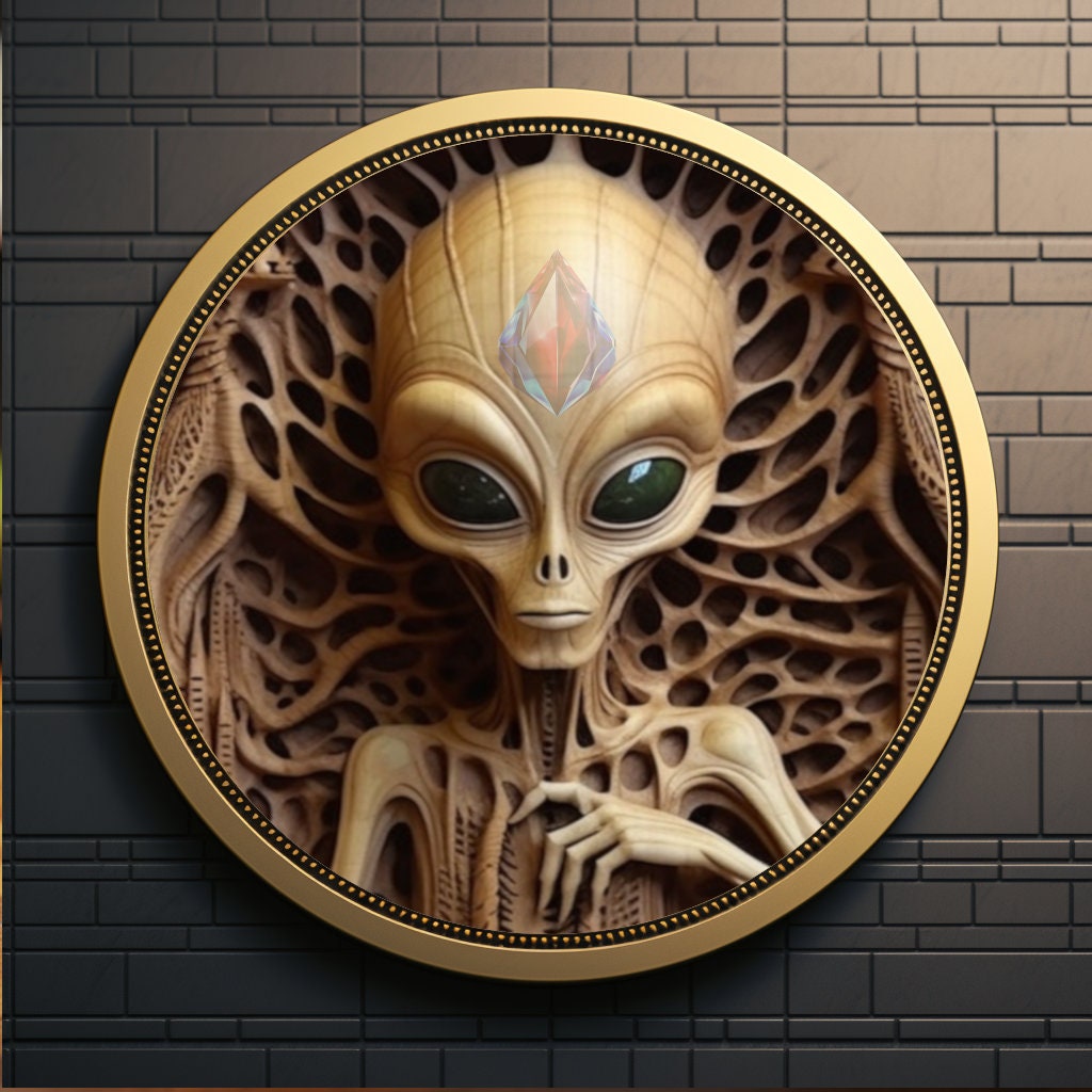 Alien COIN Laser Engrave File 3D Illusion Burn PNG Lightburn Glowforge ...