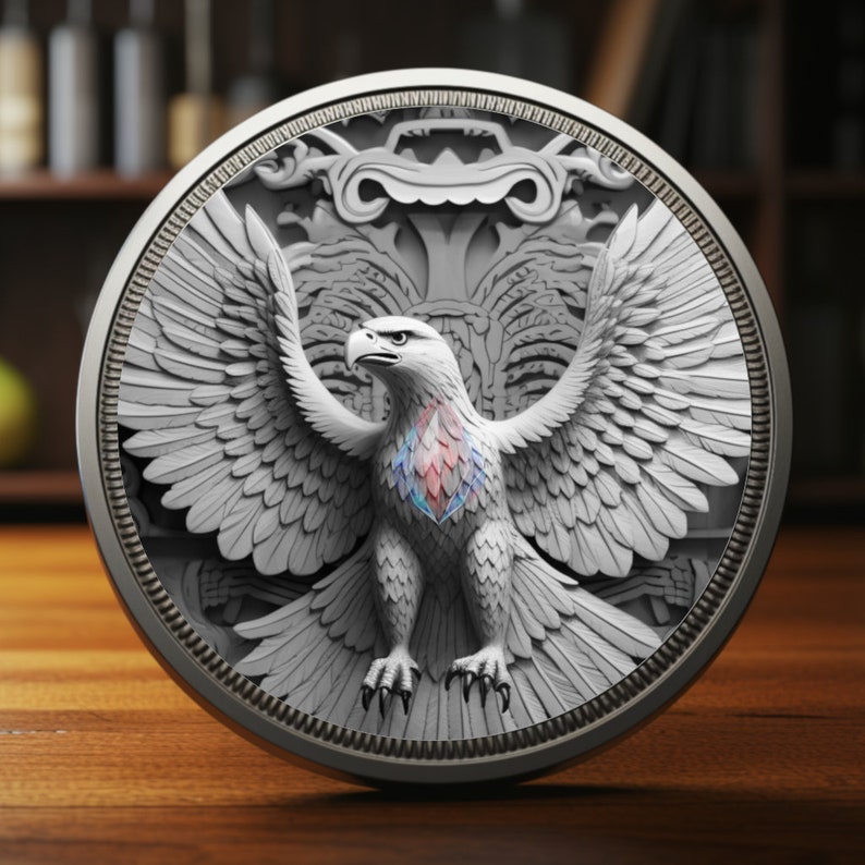 Eagle COIN Laser Engrave File 3D Illusion Burn PNG Lightburn Glowforge ...