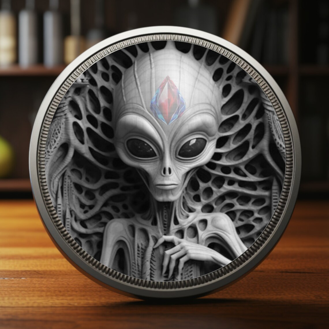 Alien COIN Laser Engrave File 3D Illusion Burn PNG Lightburn Glowforge ...