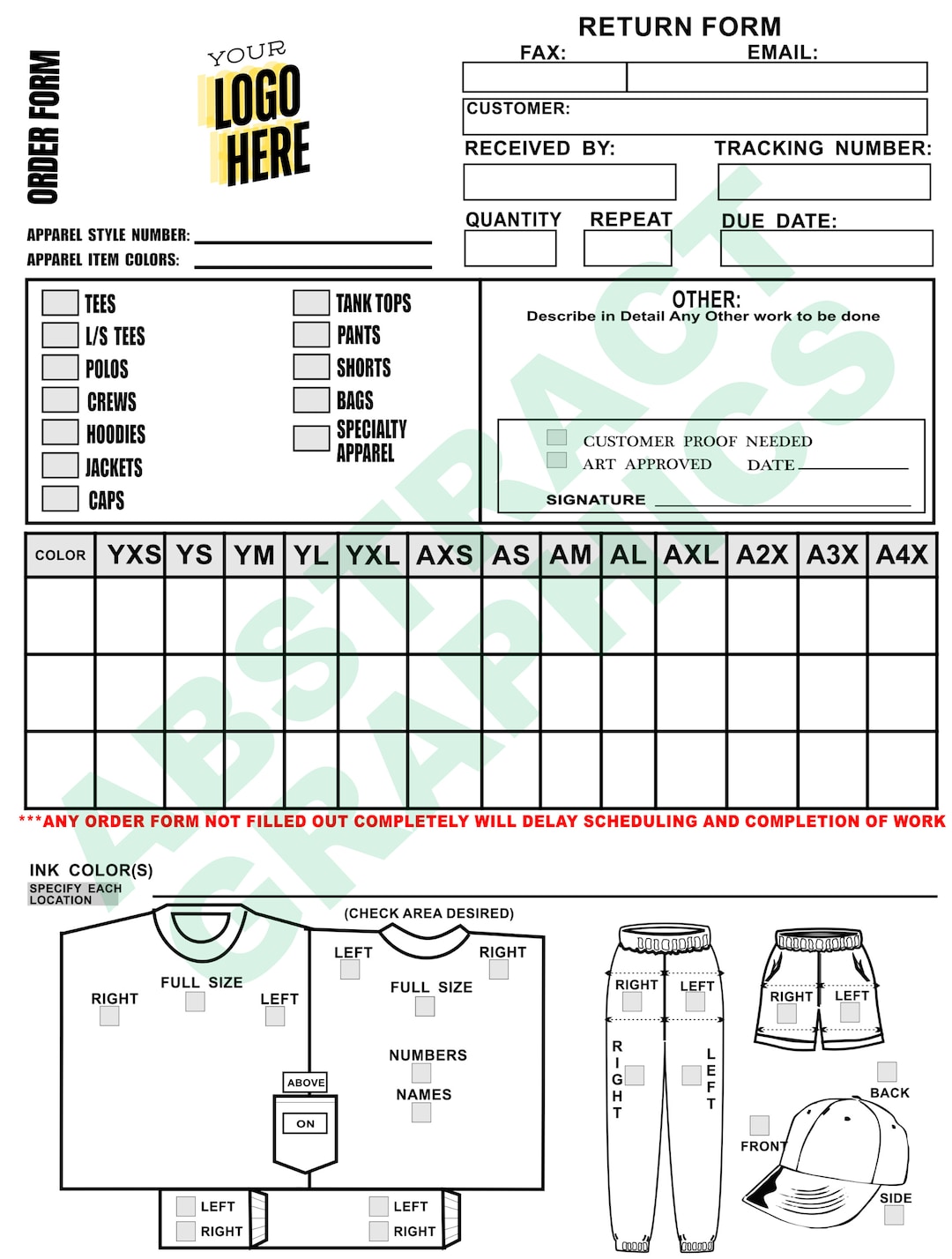 Custom Printable Apparel Order Form - Etsy UK