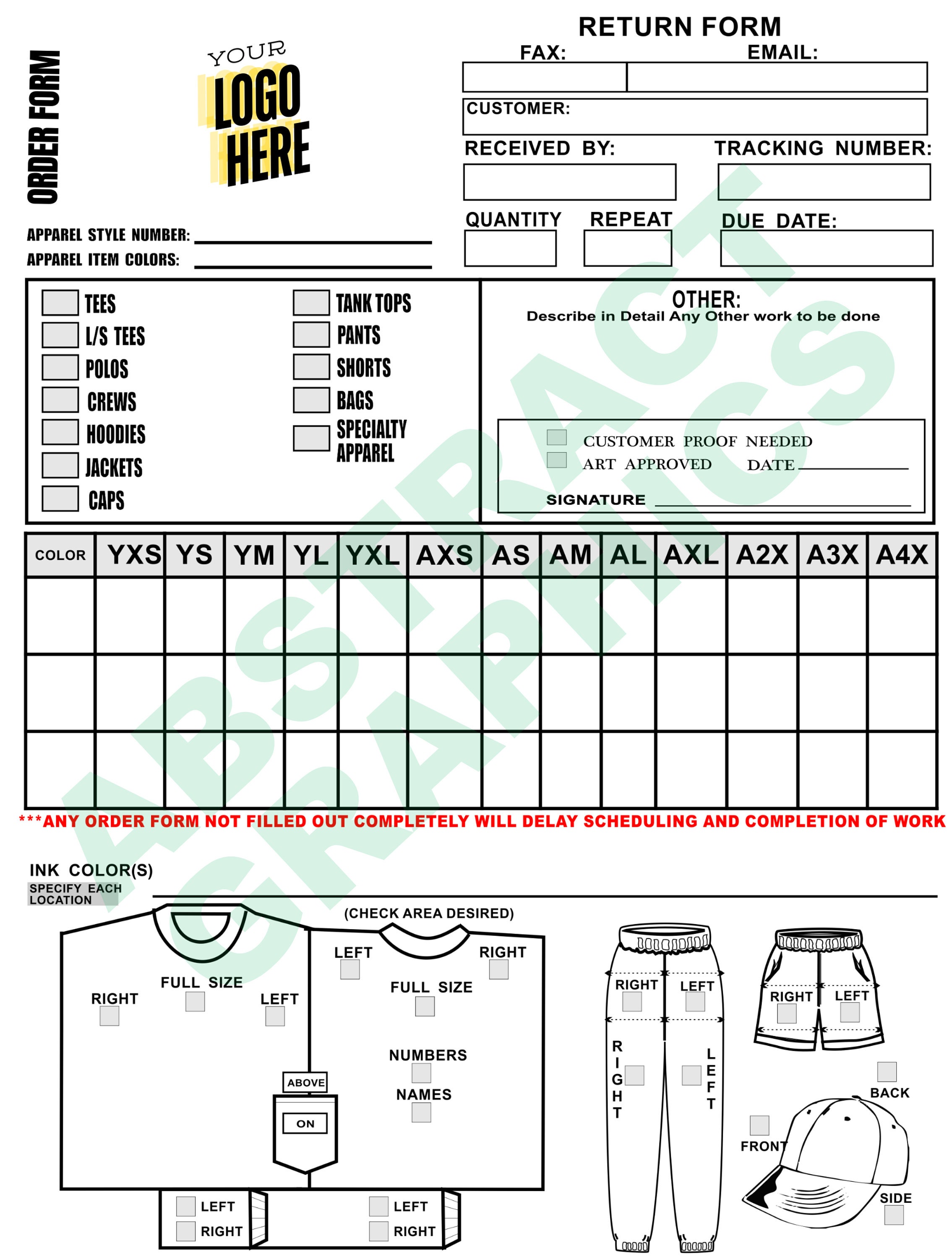 Custom Printable Apparel Order Form - Etsy
