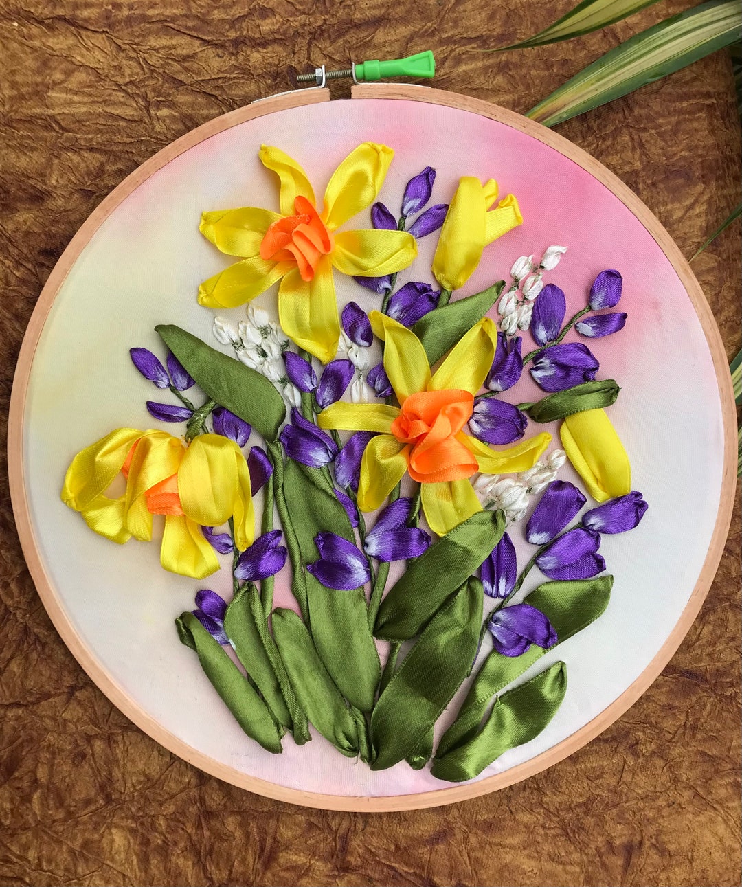 Daffodil Ribbon Embroidery/modern Finished Embroidery Hoop Art for Home ...