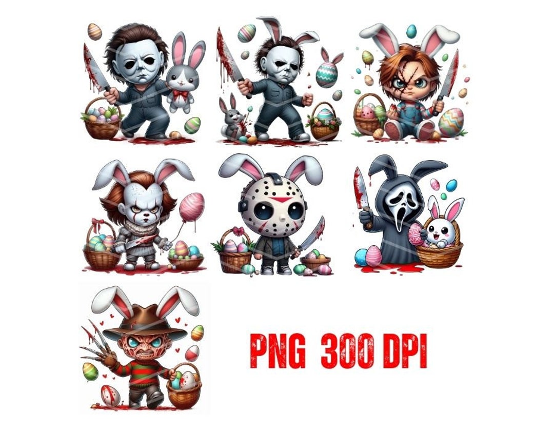 7 Killer Easter Chibi Cartoon Png Bundle, Horror Easter Png Bundle ...
