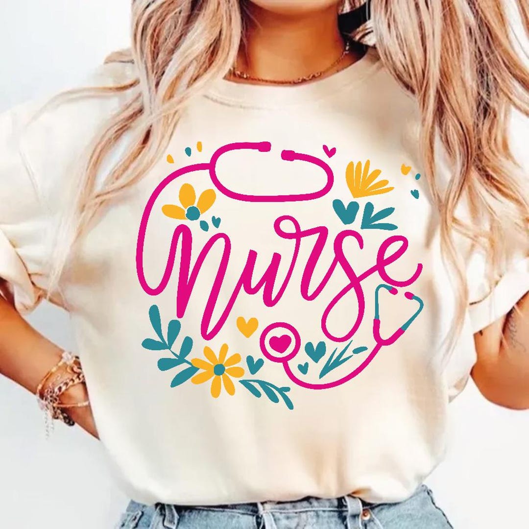 Nurse SVG Stethoscope Cut File, Pretty Nurse Svg, Hand Lettered, Floral ...