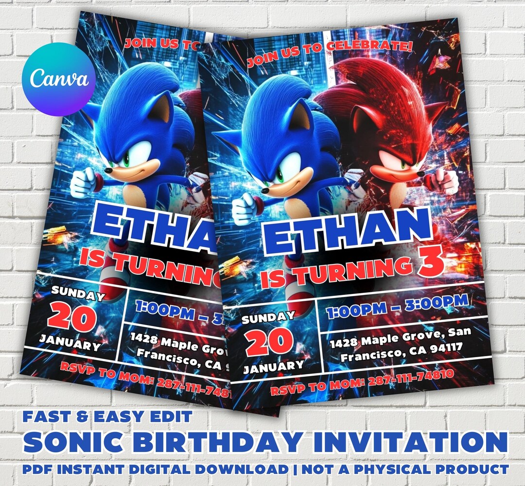 Sonic Birthday Invitation, Editable and Printable, Awesome Sonic Party ...