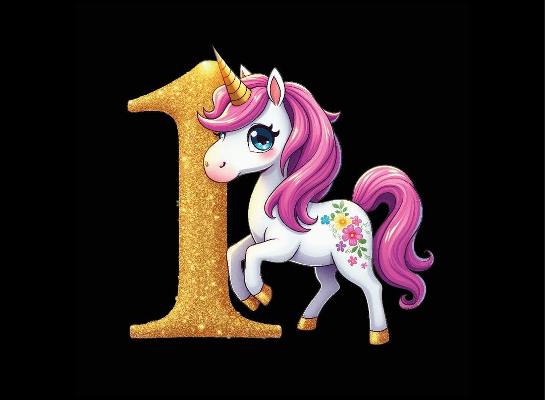 Unicorn Numbers 1 PNG, Unicorn Number Cake Topper, Unicorn Color Number ...