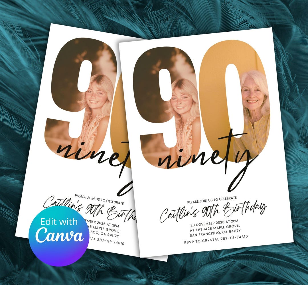 90th Birthday Invitation, 90th Birthday Invitations, Birthday ...