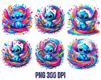 Stitch Splash Art and Watercolor Digital Design PNG File for ...