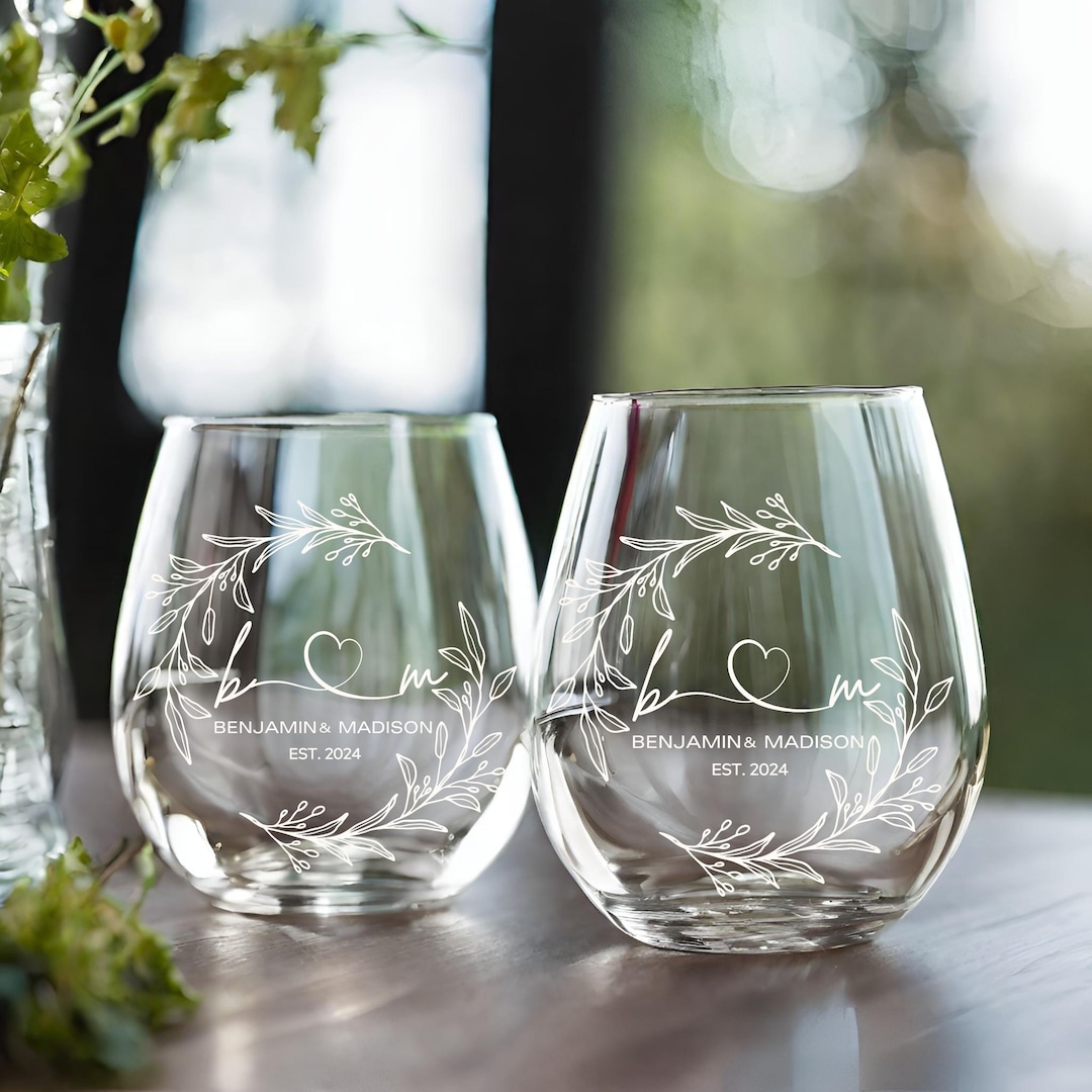 Personalized Stemless Wine Glass Custom Wedding Gift for the Couple ...