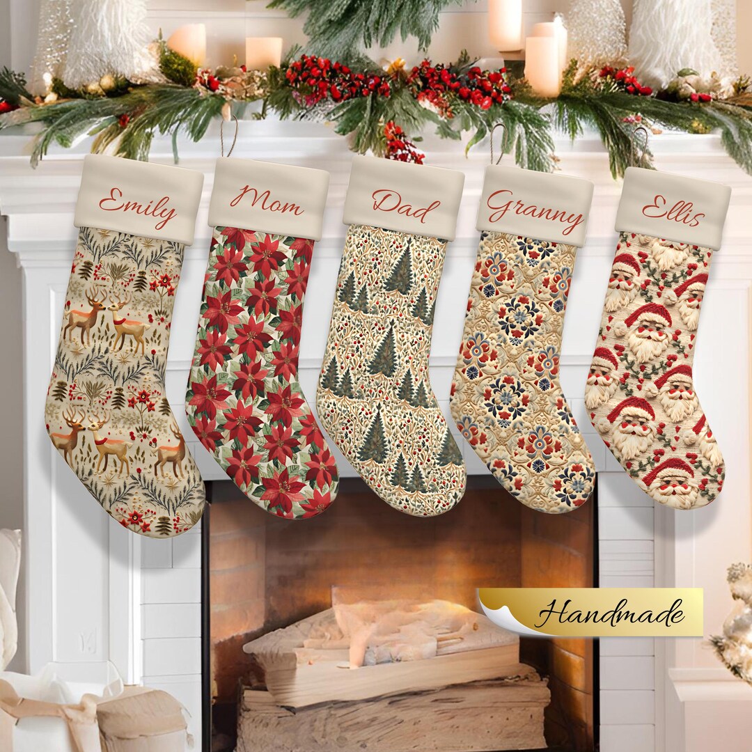 Scandinavian Christmas Stocking, Personalized Holiday Decor, Neutral ...