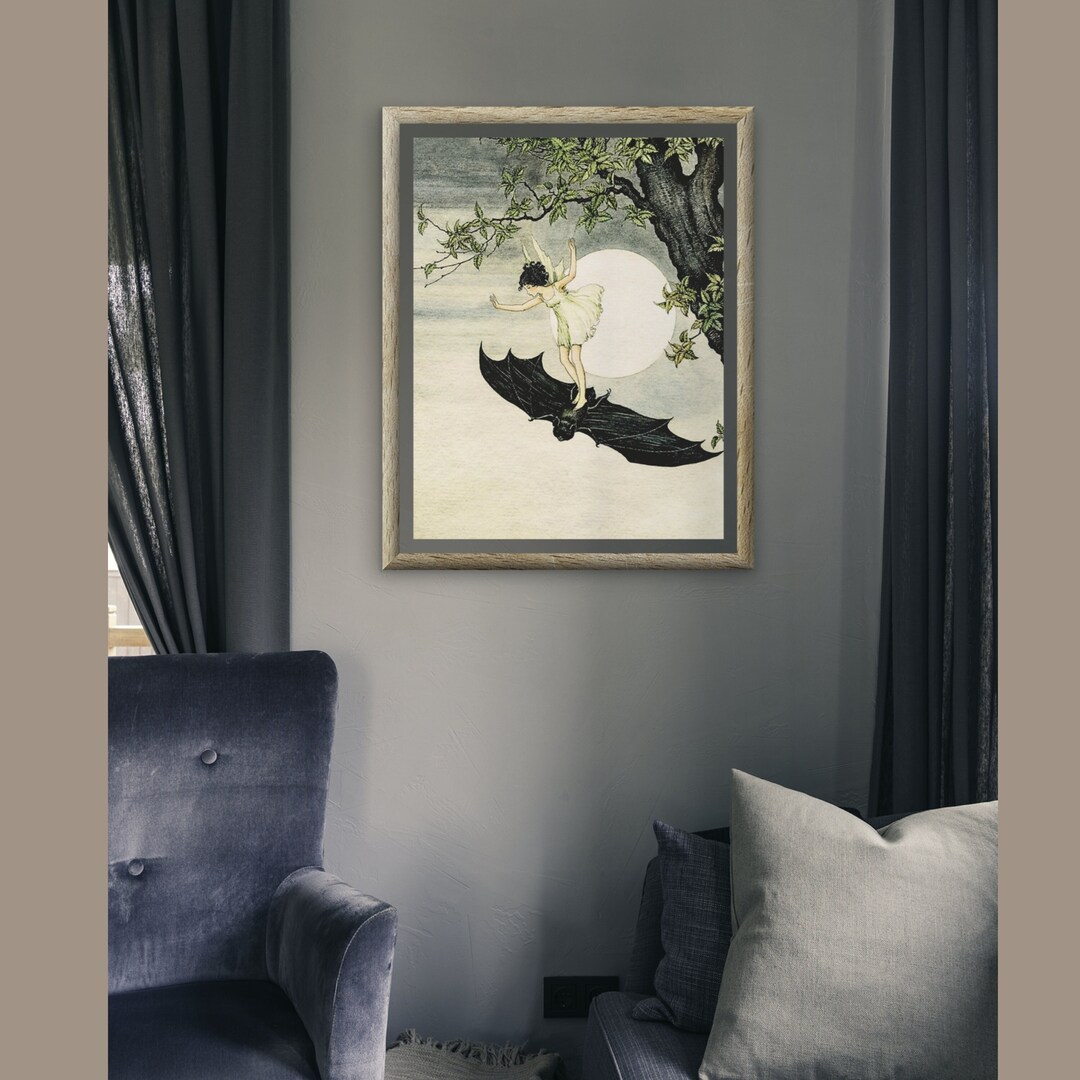 Fairy Riding Bat Wall Art Print Dark Cottagecore Fairycore Poster ...