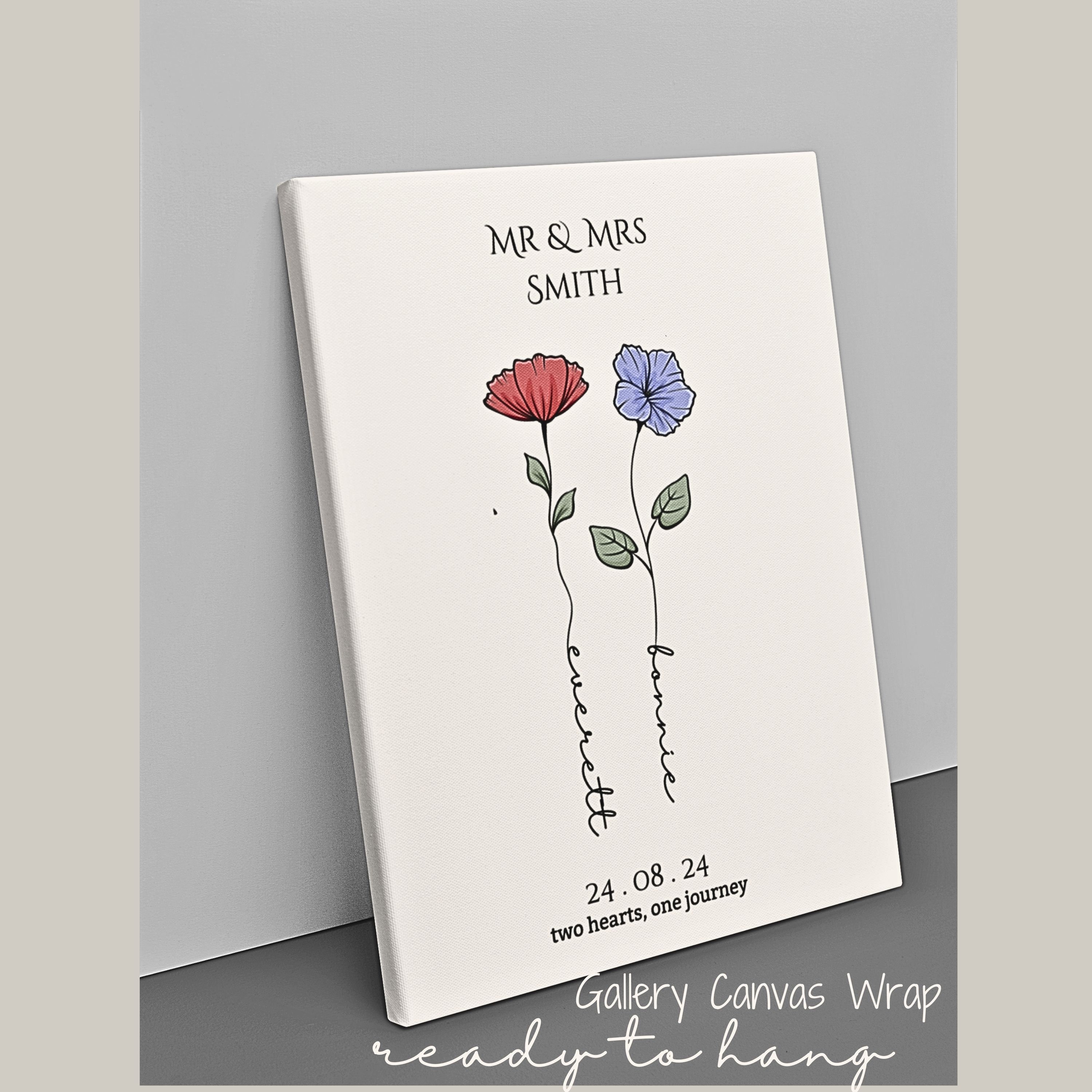 Personalized Couples Birth Flower Wall Art, Watercolour Print ...