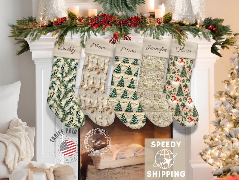 Nordic Velvet Personalized Christmas Stocking Scandinavian Neutral Boho ...