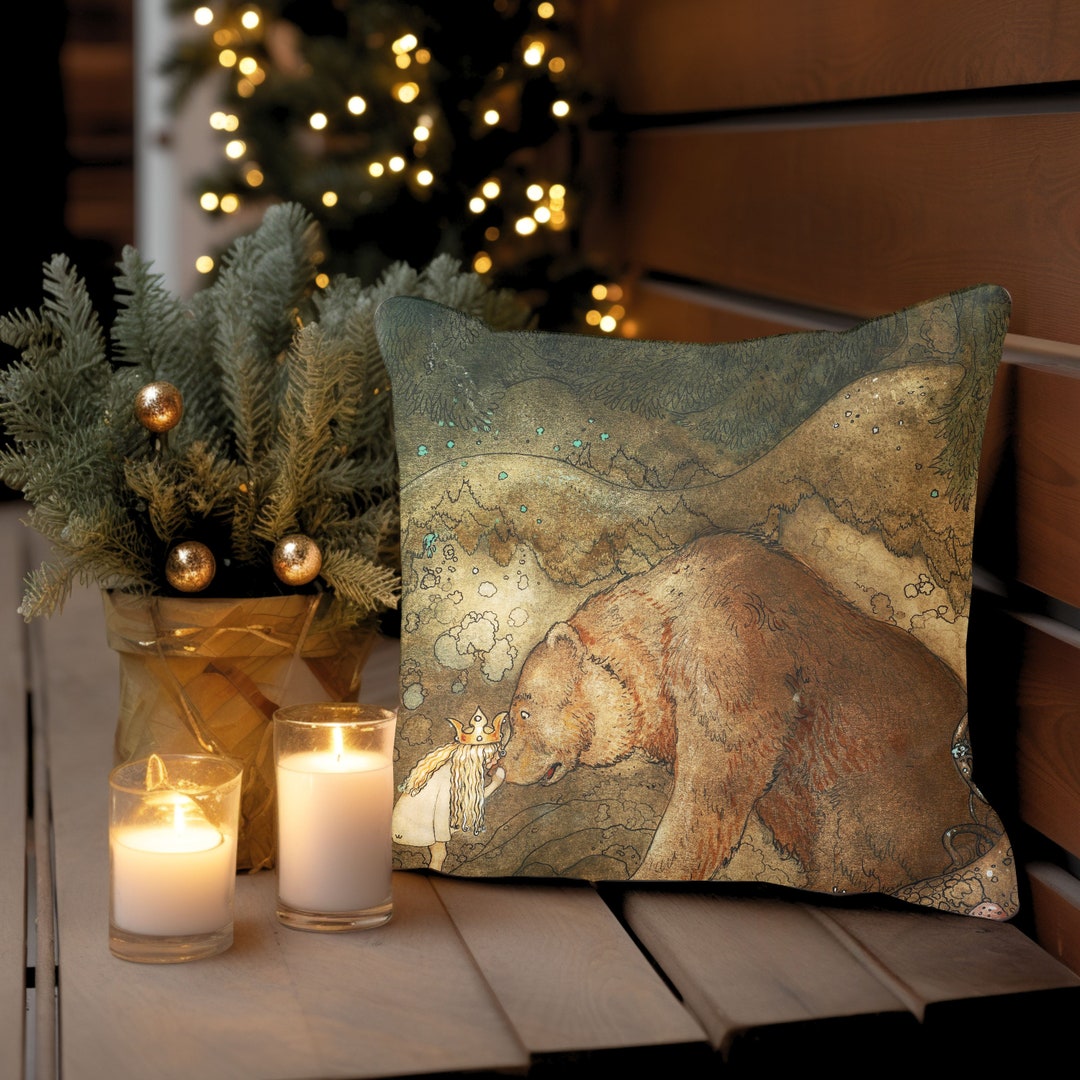 John Bauer Princess Tuvstarr Kissing Bear Pillow Cover Scandinavian ...
