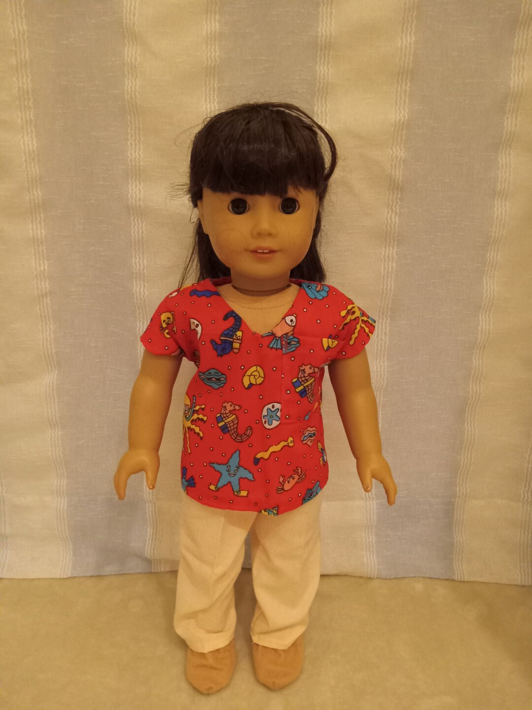 Nurse Scrubs Red Top Peach Pants and Felt Shoes in Beige - Etsy