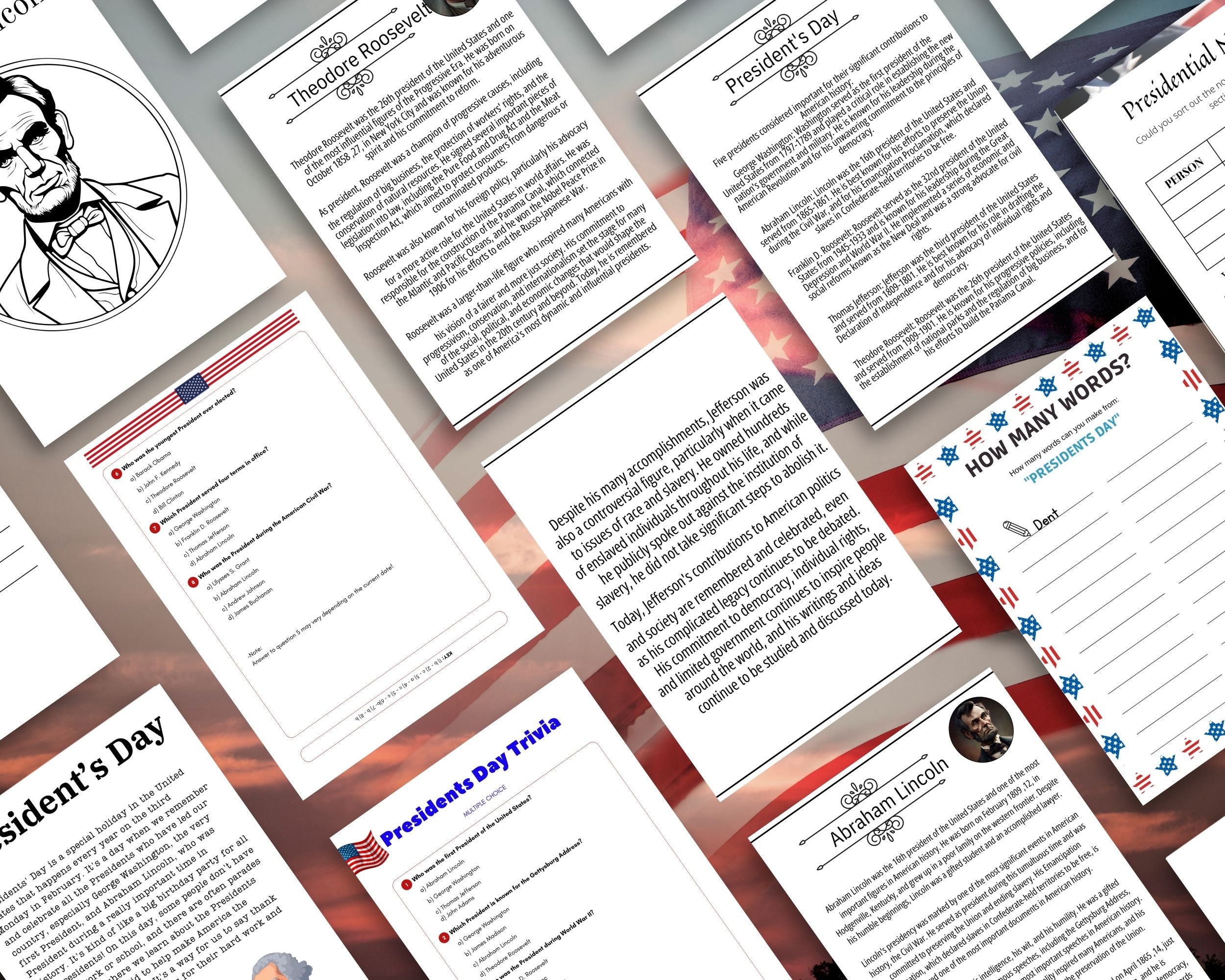 Presidents Day Unit Study: Printable Activities & Worksheets (digital ...