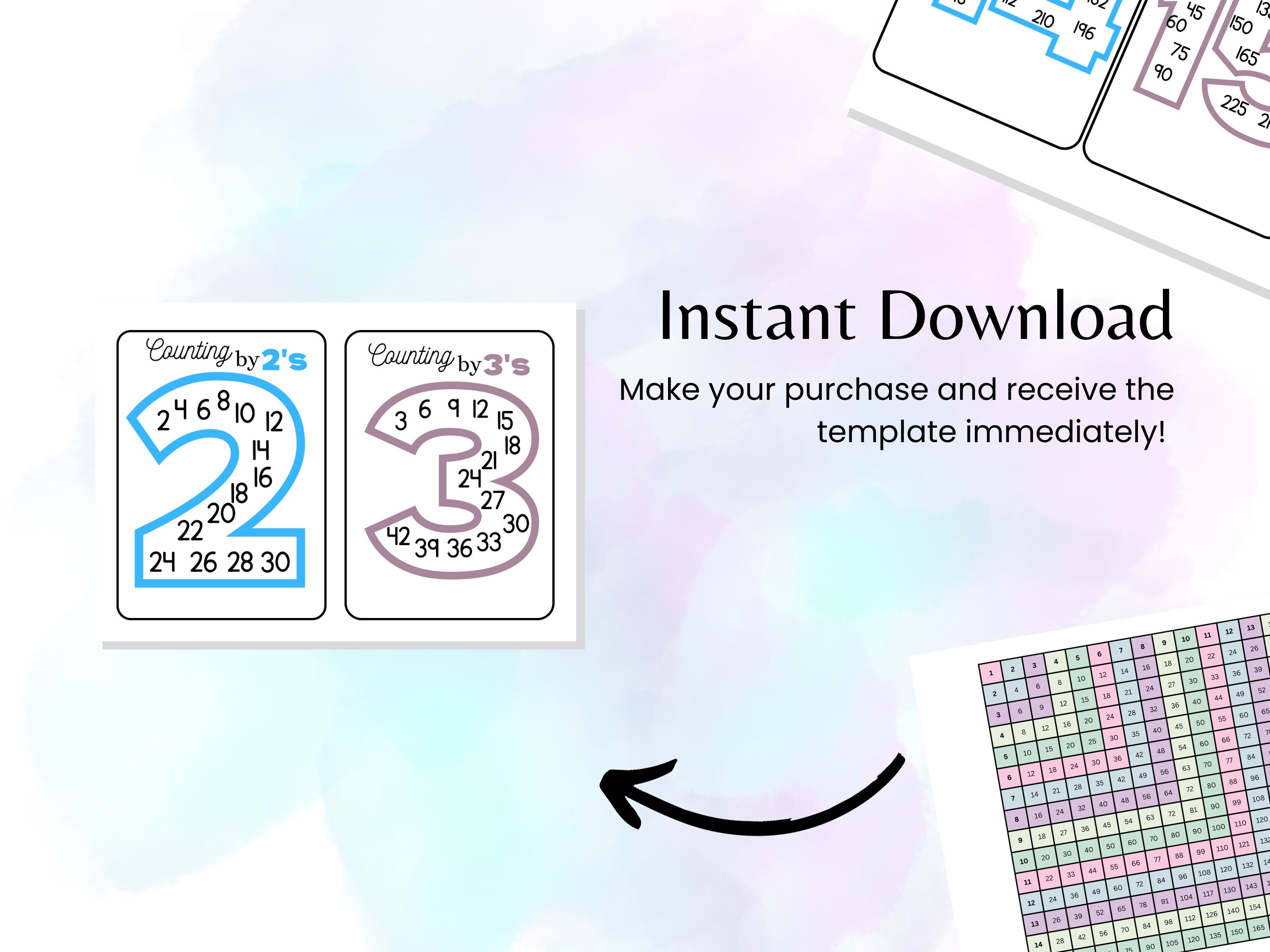 Skip Counting Cards and Multiplication Square INSTANT - Etsy