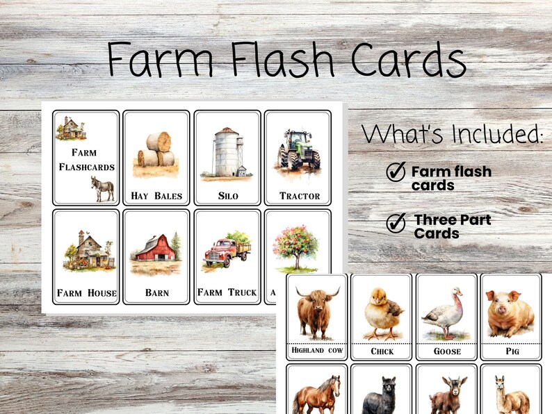 Farm Flash Cards | INSTANT DOWNLOAD | Three Part Cards | Learning ...