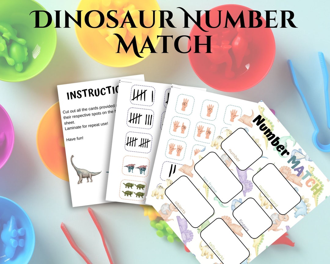 Dinosaur Number Match: Preschool Counting Activity (instant Download ...