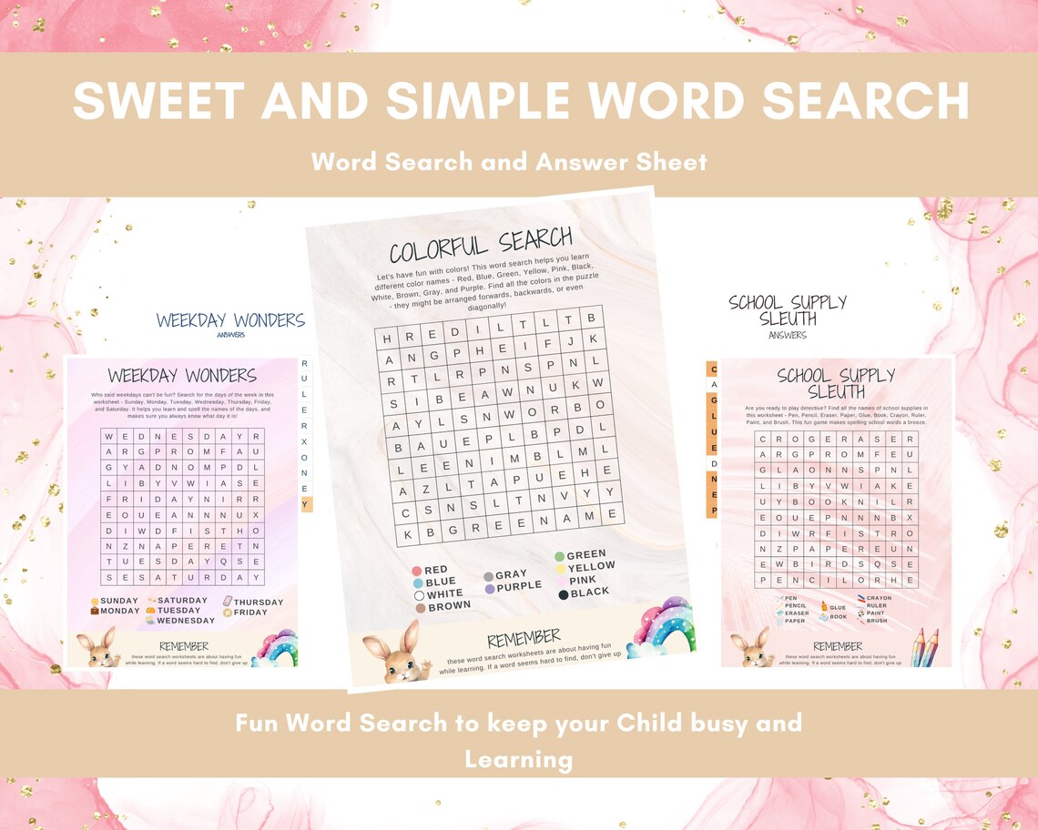 Sweet and Simple Kids Word Search, INSTANT DOWNLOAD - Etsy