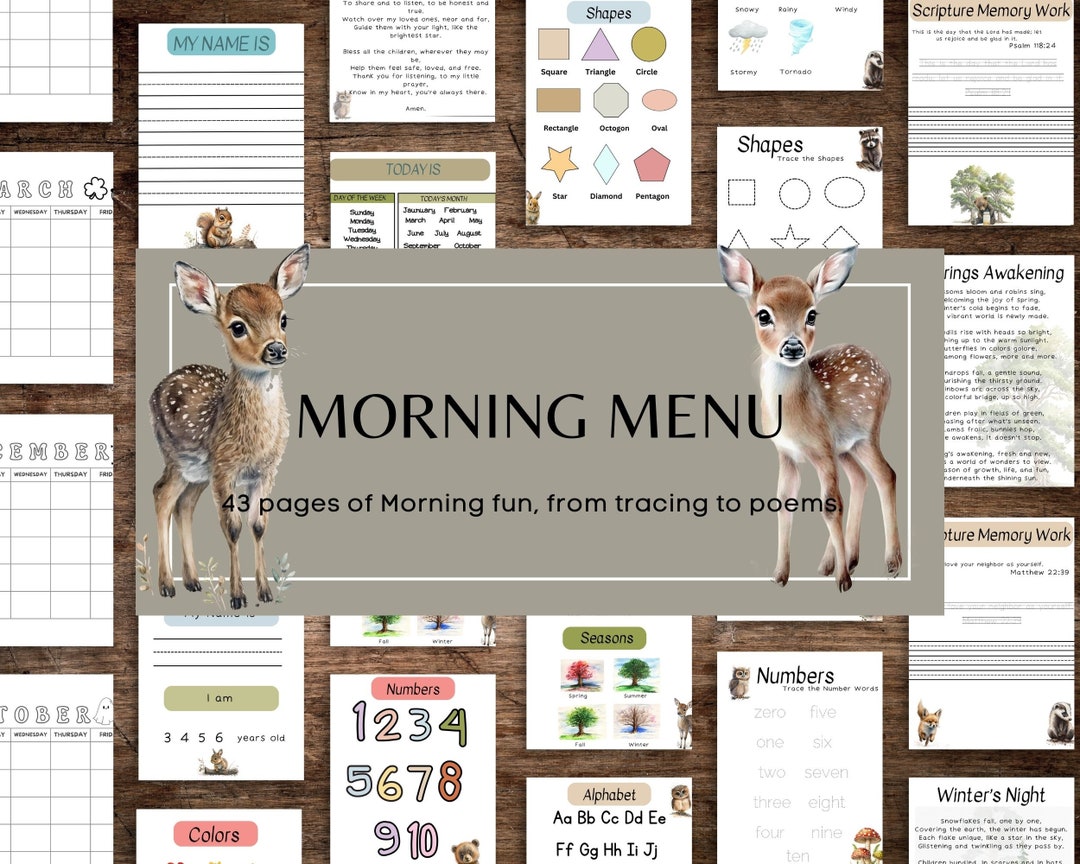 Morning Menu | Woodland Animals | INSTANT DOWNLOAD - Etsy