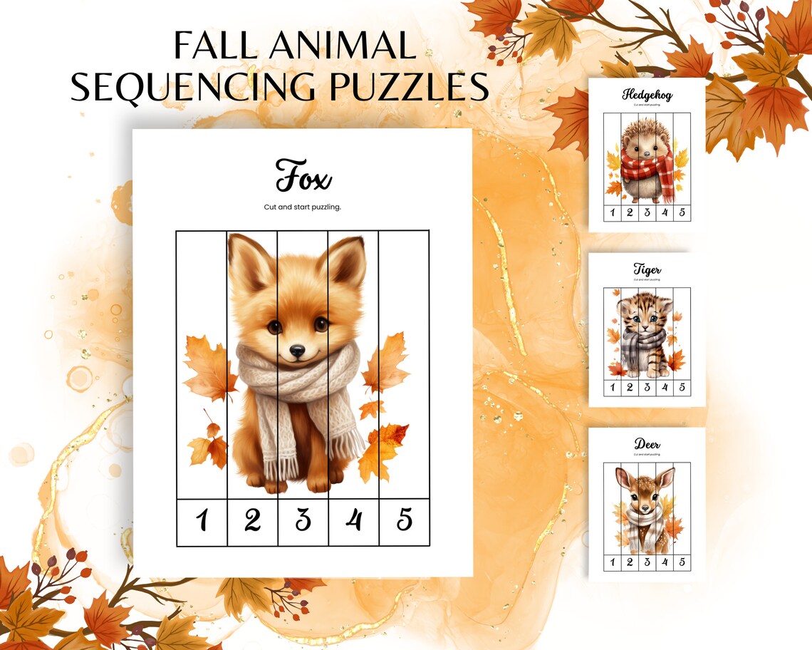 Fall Animal Number Sequencing Puzzles. INSTANT DOWNLOAD - Etsy