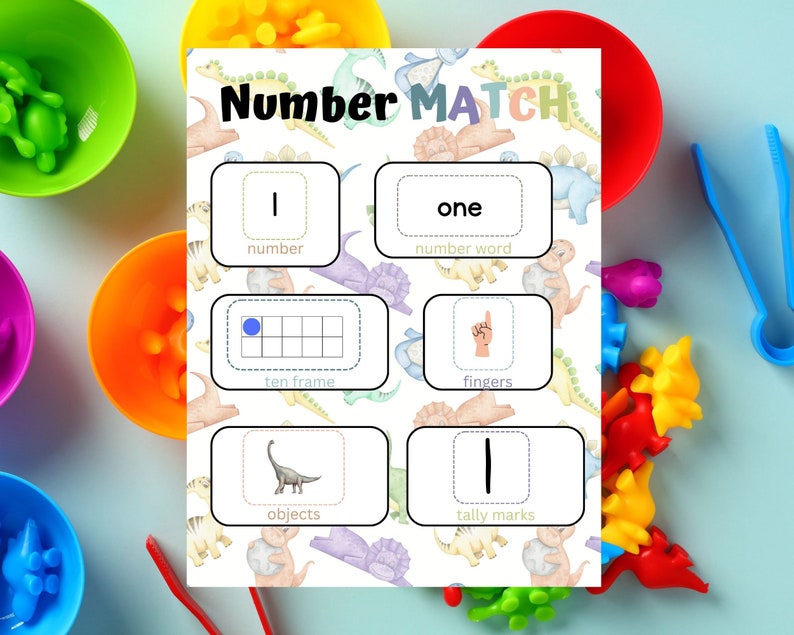 Dinosaur Number Match: Preschool Counting Activity (instant Download ...