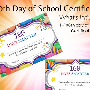 100th Day of School Certificate | Printable | Preschool | INSTANT ...