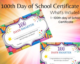 Happy 100th Day of School Certificate 100 Days of School Certificate ...