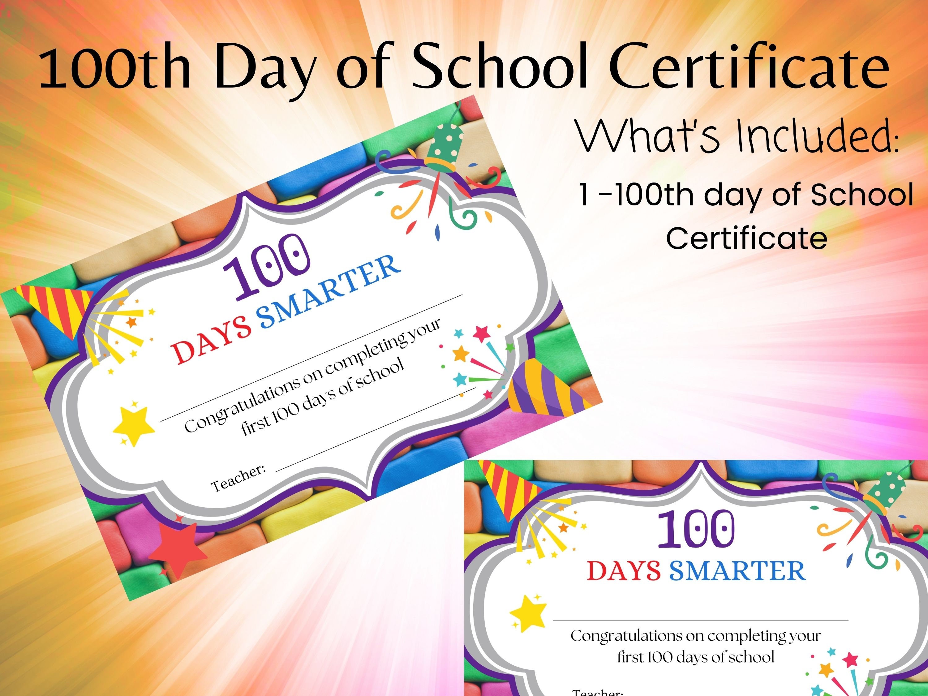 100th Day of School Certificate | Printable | Preschool | INSTANT ...