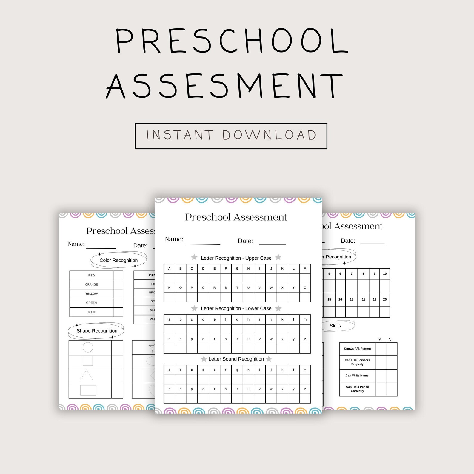 Preschool Assessment/ Activity Sheets INSTANT DOWNLOAD - Etsy