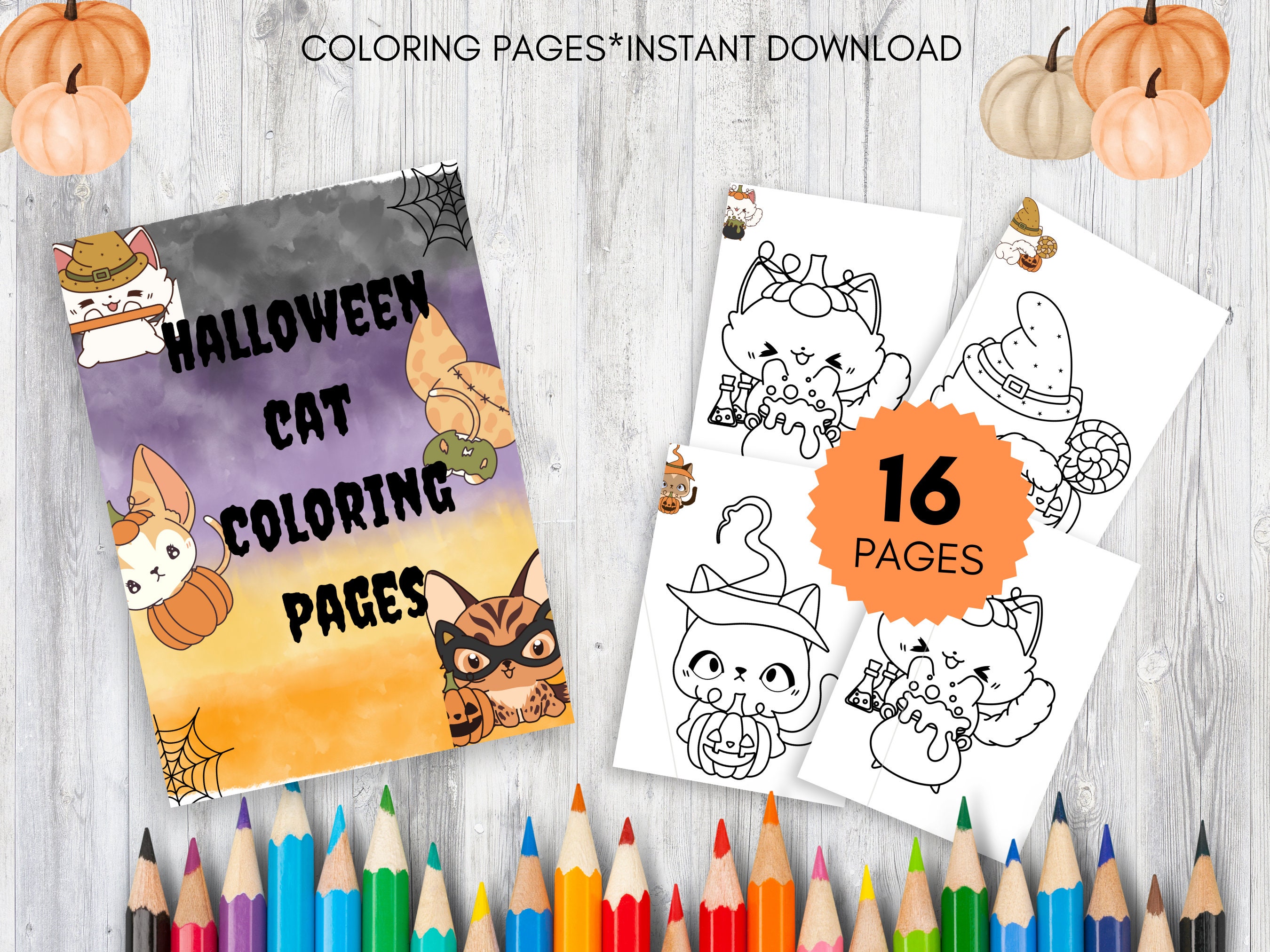 Cute Cat Halloween Coloring Pages INSTANT DOWNLOAD - Etsy