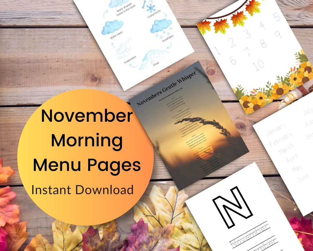 November Morning Menu Pages | INSTANT DOWNLOAD| - Etsy