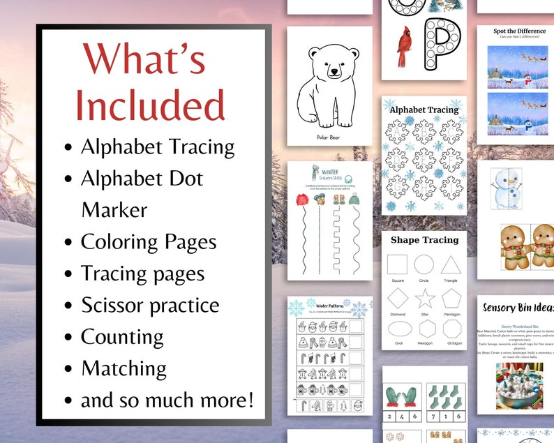 Winter Preschool Learning Pack Preschool Winter Activities - Etsy