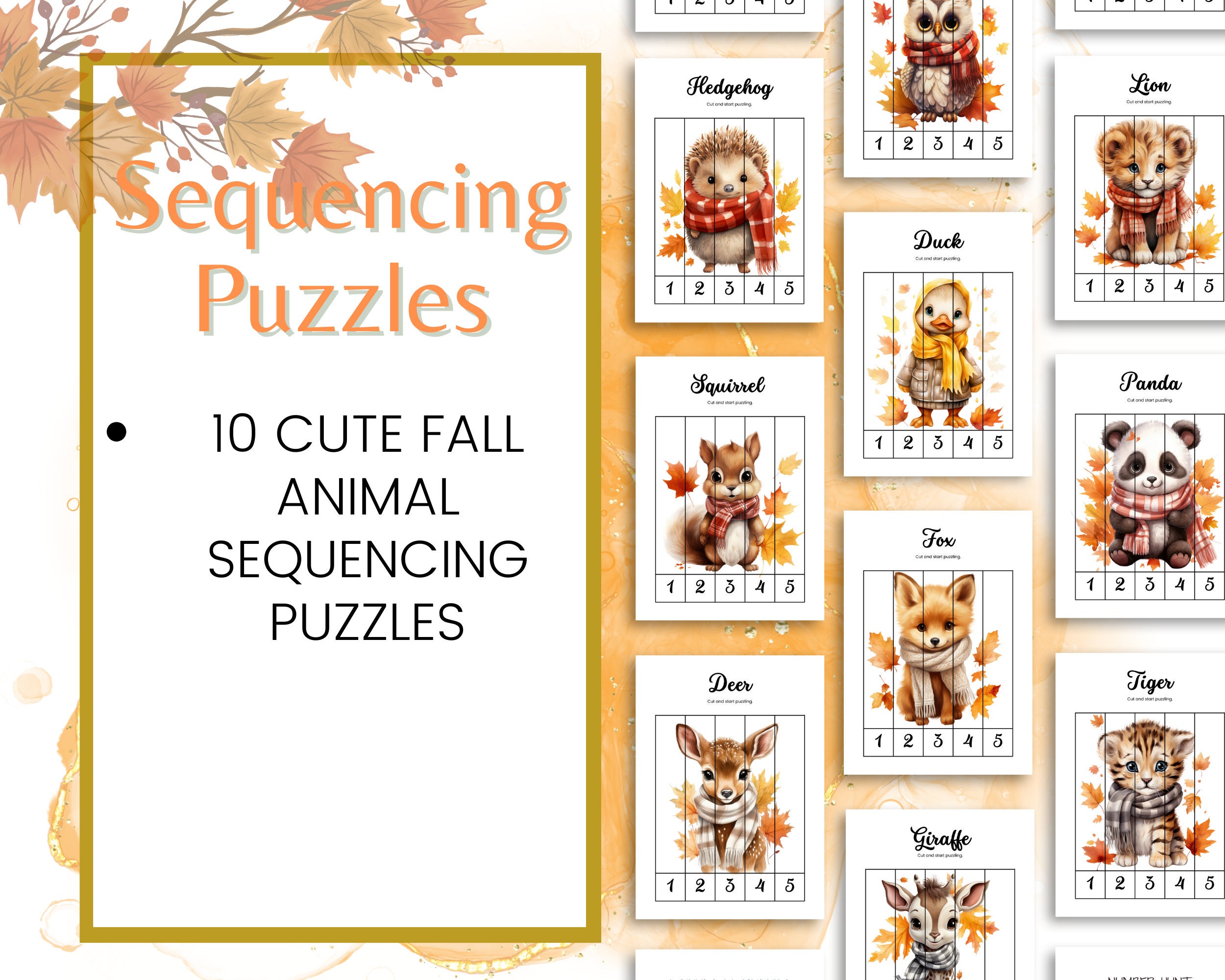 Fall Animal Number Sequencing Puzzles. INSTANT DOWNLOAD - Etsy