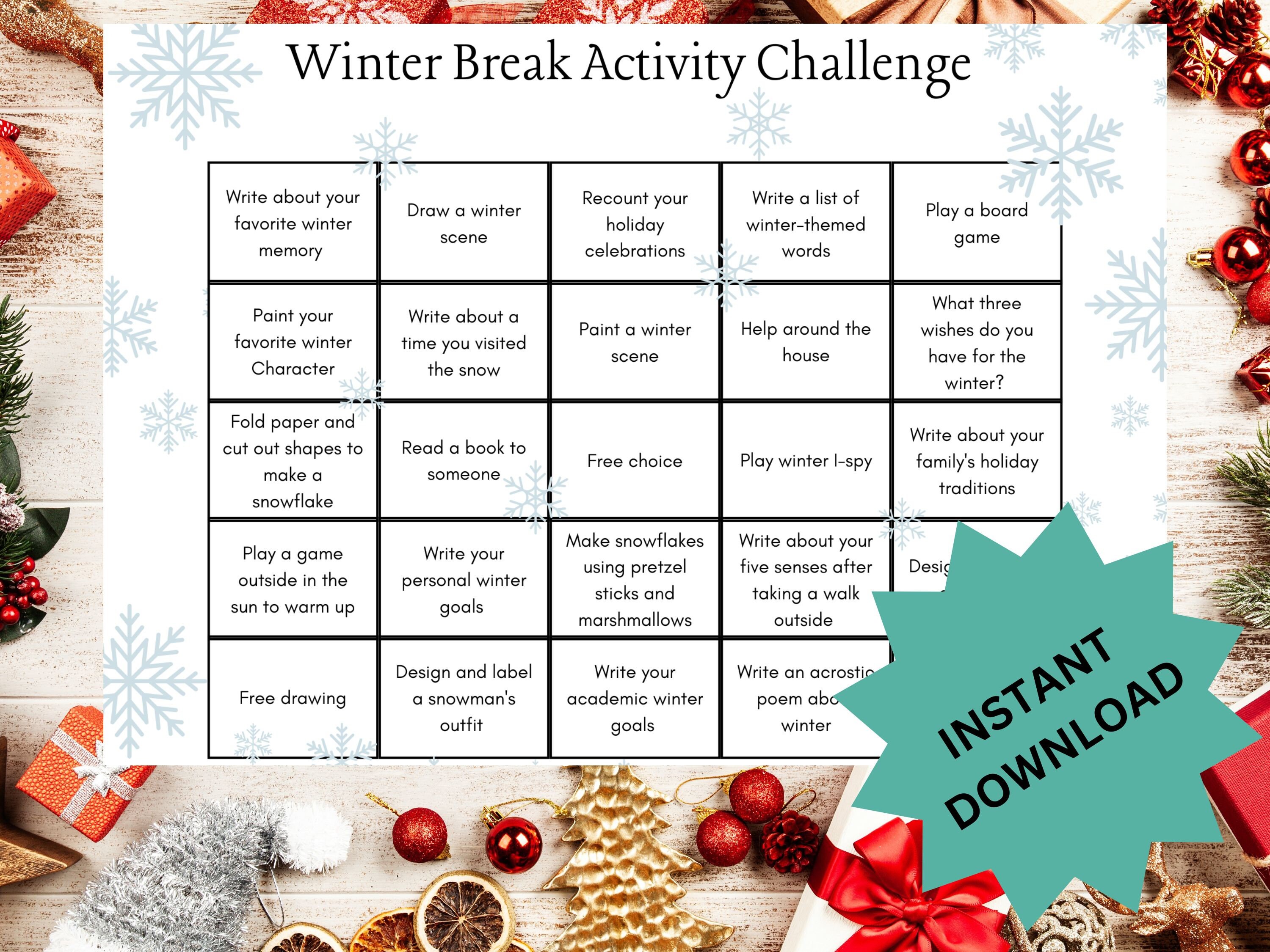 Winter Break Activity Challange Break Printable Kids Fun Busy Work ...