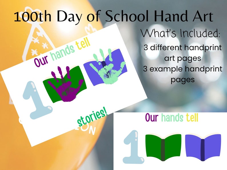 100 Days of School Handprint Art 100 Days INSTANT DOWNLOAD Preschool ...