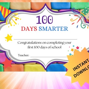 100th Day of School Certificate | Printable | Preschool | INSTANT ...