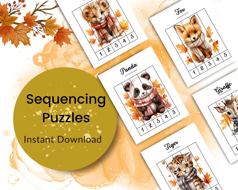 Fall Animal Number Sequencing Puzzles. INSTANT DOWNLOAD - Etsy