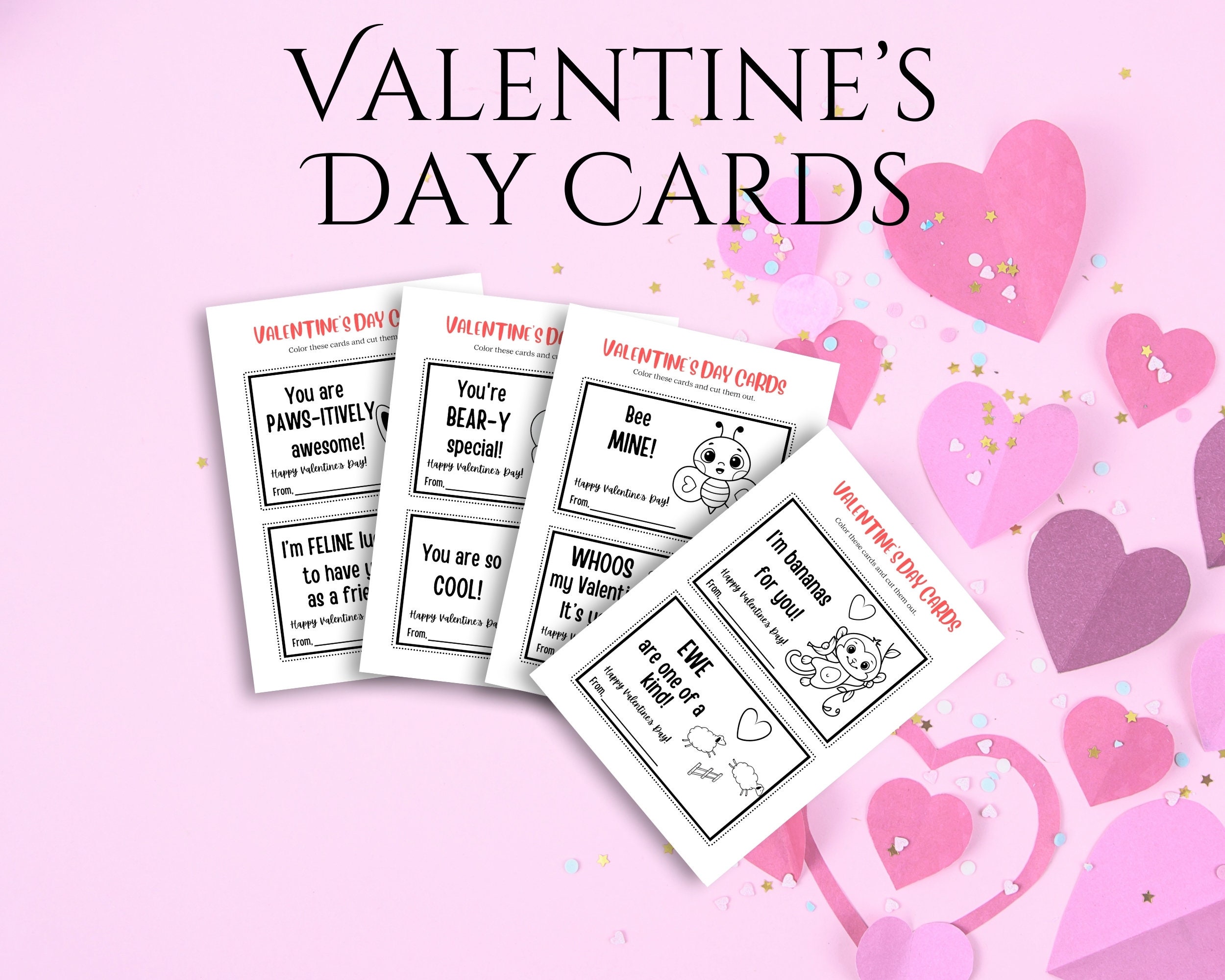 Coloring Valentine Cards Printable All Ages Cute Animals INSTANT ...